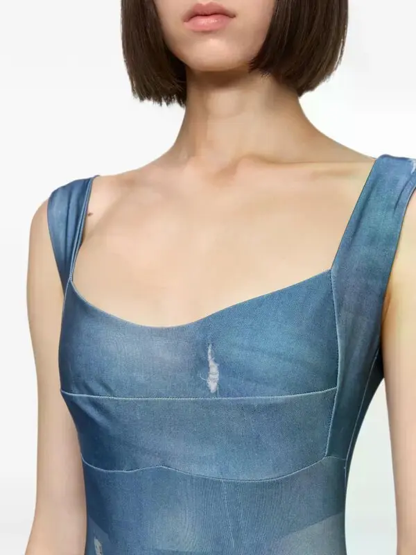 ATU BODY COUTURE Denim-print Corset Top