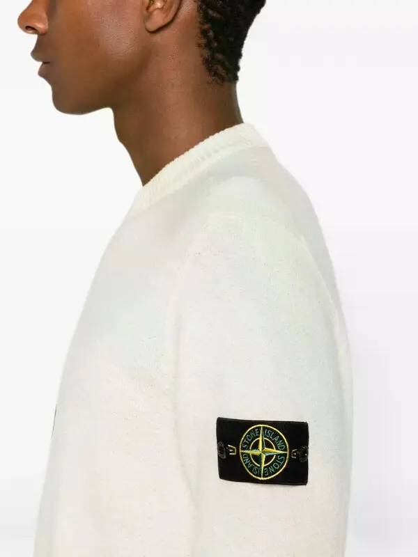 Stone Island Logo Patch Crew Neck Sweater - Neutrals