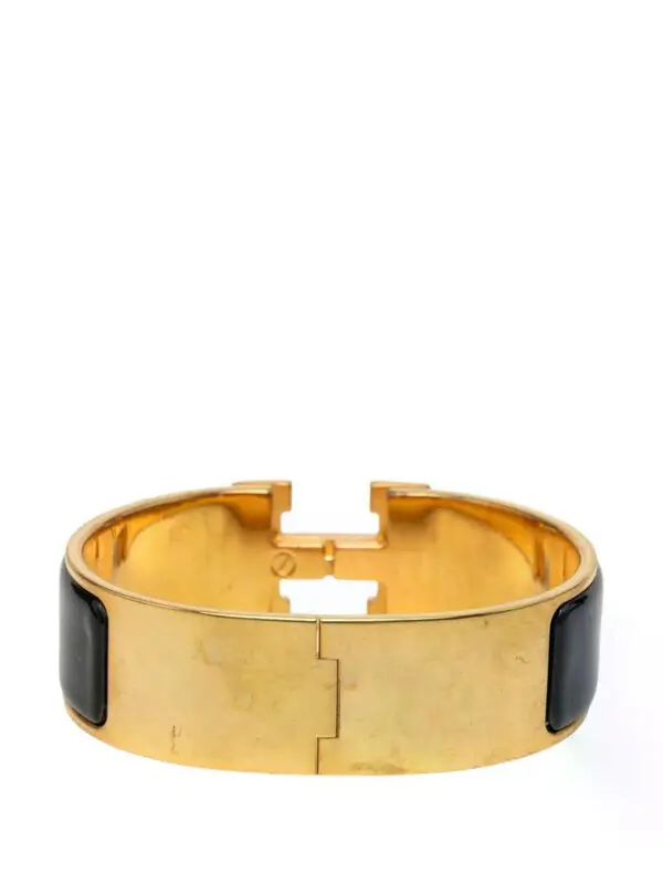 Hermès Enamel And Gold Plated Metal H Clasp Bracelet - Black