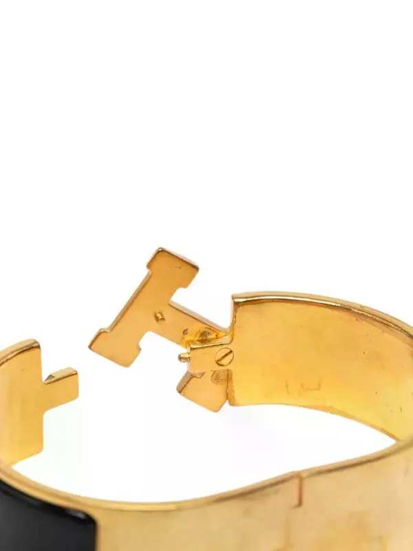 Hermès Enamel And Gold Plated Metal H Clasp Bracelet - Black