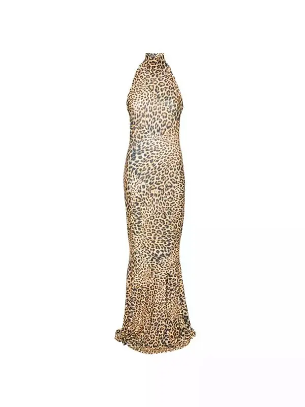 Norma Kamali Halterneck Fishtail Gown Maxi Dress - Neutrals