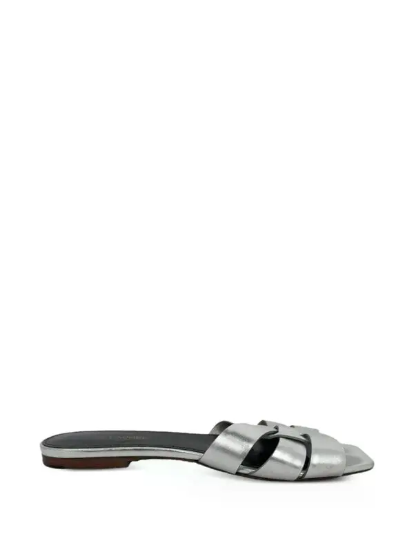 Saint Laurent Tribute Woven Slides - Silver