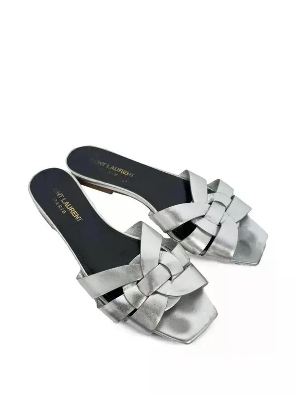 Saint Laurent Tribute Woven Slides - Silver