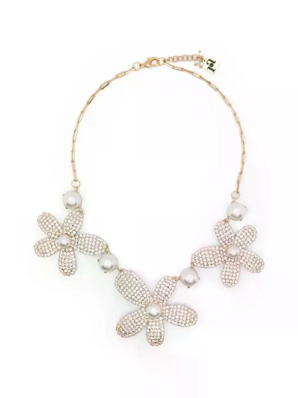 Rosantica Tone Crystal Embellished Floral Motif Necklace - Gold