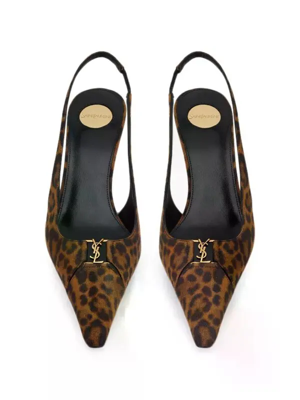 Saint Laurent Babylone Bretueil Slingback Pumps In Leopard Print Grosgrain - Brown