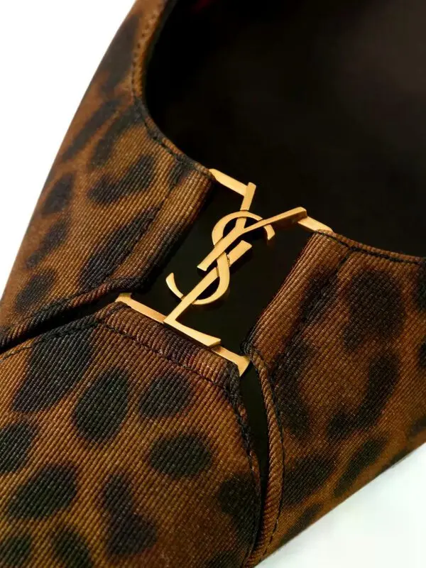 Saint Laurent Babylone Bretueil Slingback Pumps In Leopard Print Grosgrain - Brown