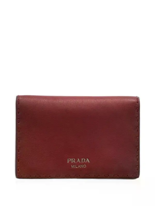 Prada Antiqued Leather Card Holder - Red
