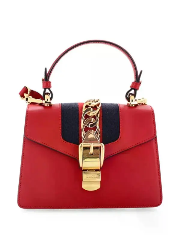 Gucci Sylvie Top Handle Bag Leather Mini Satchel - Red