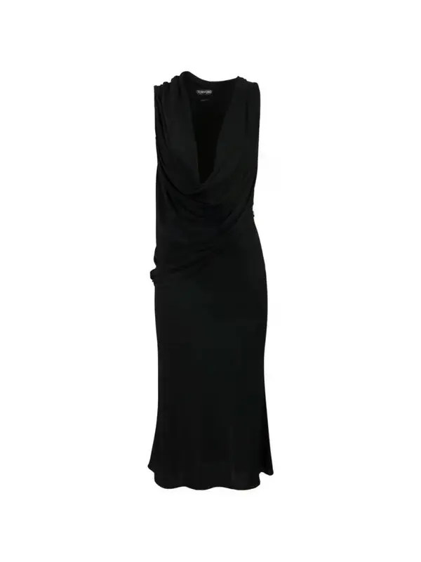 TOM FORD Crepe Jersey Asymmetrical Draped Cocktail Dress - Black