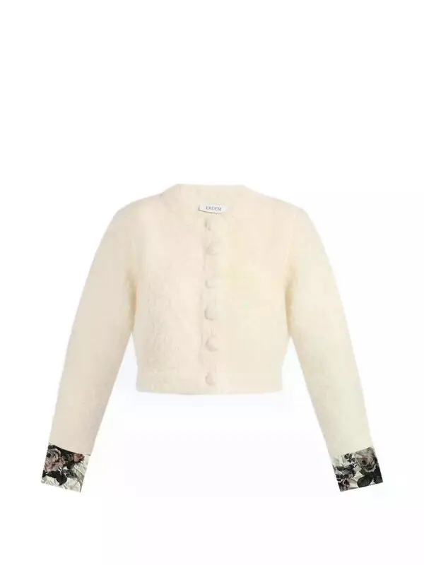 Erdem Bouclé Floral-trim Cardigan - Neutrals