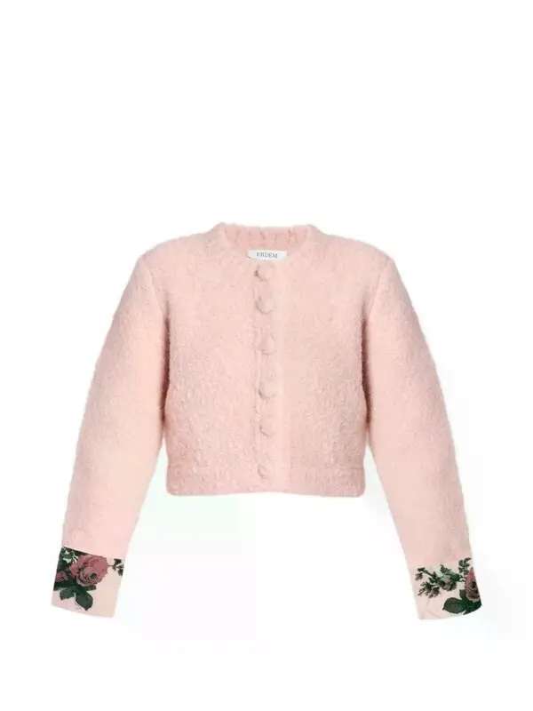 Erdem Bouclé Floral-detail Cardigan - Pink