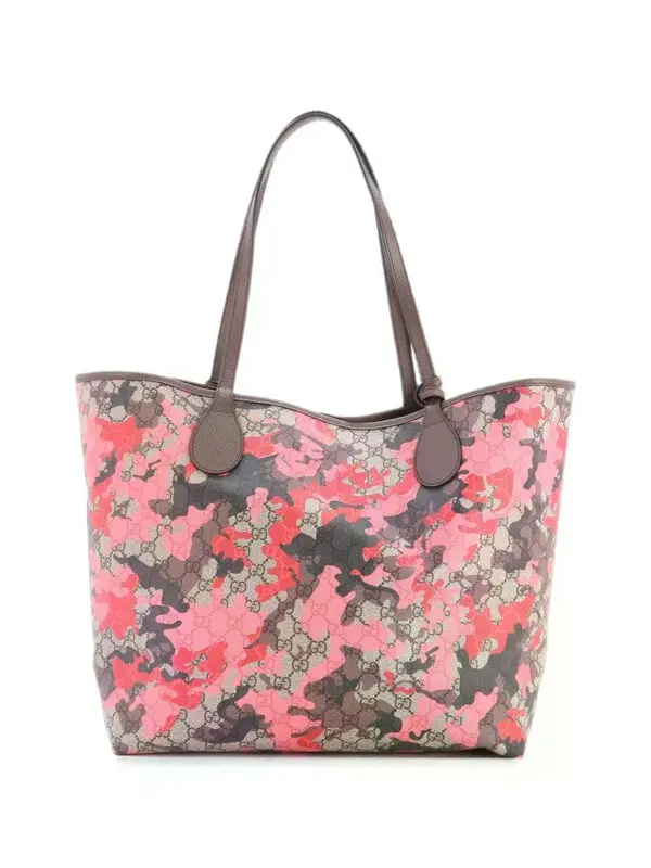Gucci Gg Open Gg Camouflage Coated Canvas Large Tote Bag