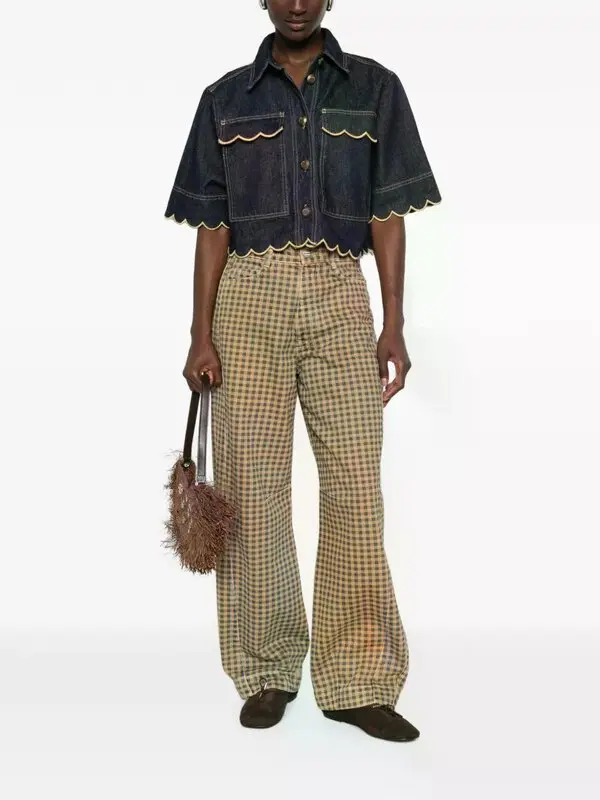 Farm Rio Scallop-edge Denim Shirt