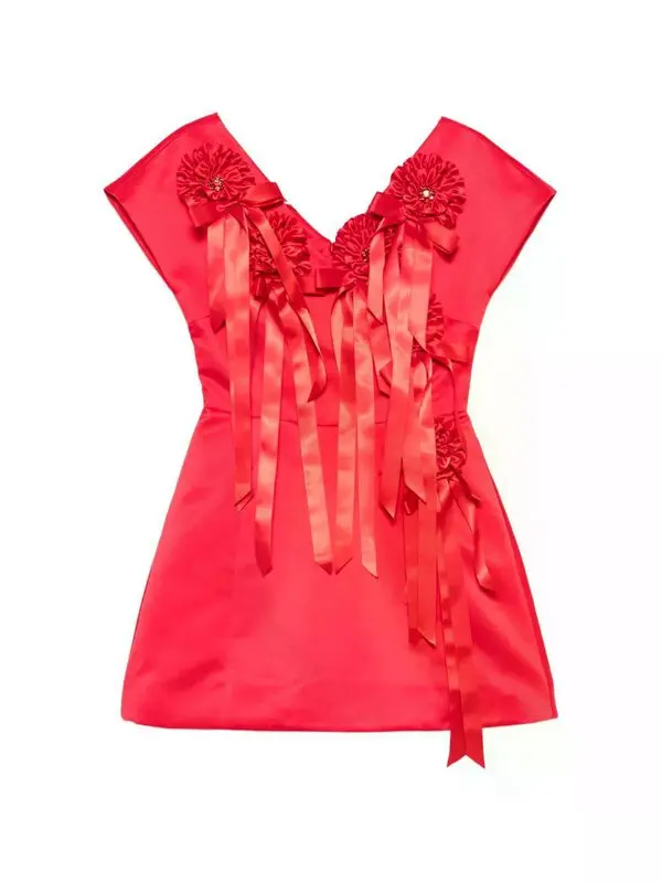 Simone Rocha Rosette-detail Ruffled Mini Dress - Red