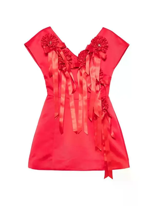 Simone Rocha Satin Rosette Mini Dress - Red