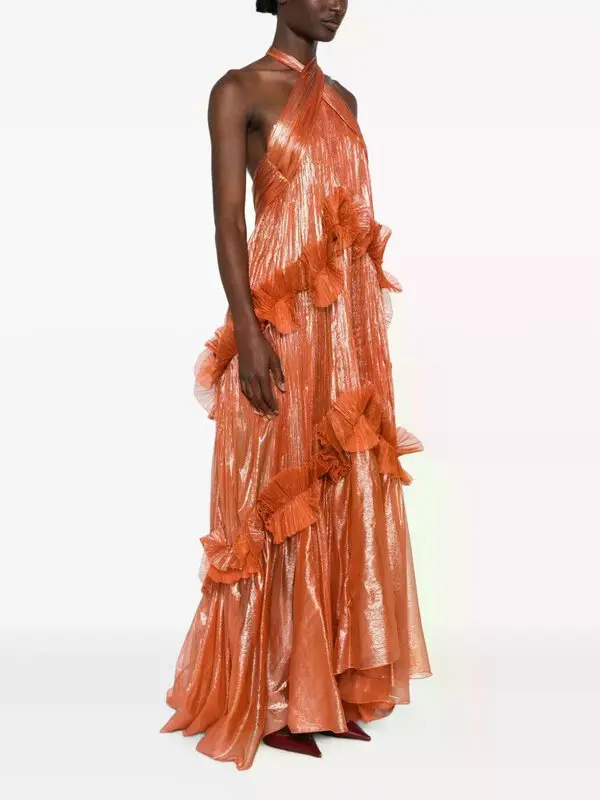 MARIA LUCIA HOHAN Ruffled Metallic-effect Maxi Dress