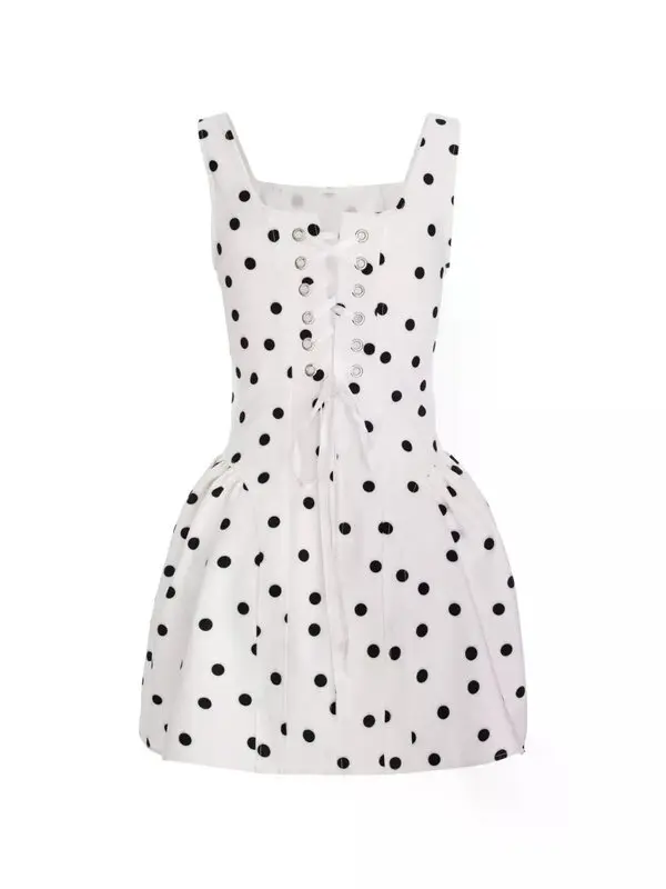 HAMZA Polka-dot Lace-up Square Neck Dress - White