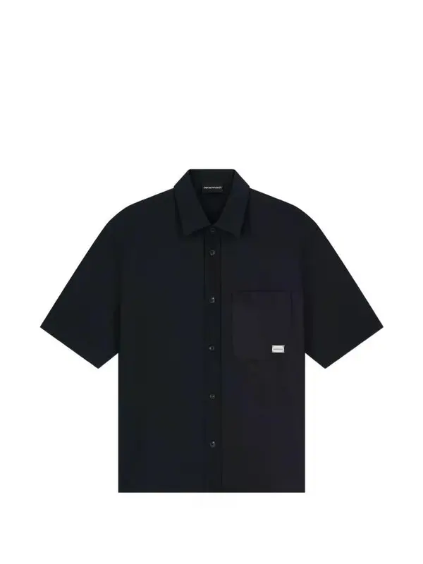 Emporio Armani Seersucker Shirt With Down Padding And Rib Details - Blue