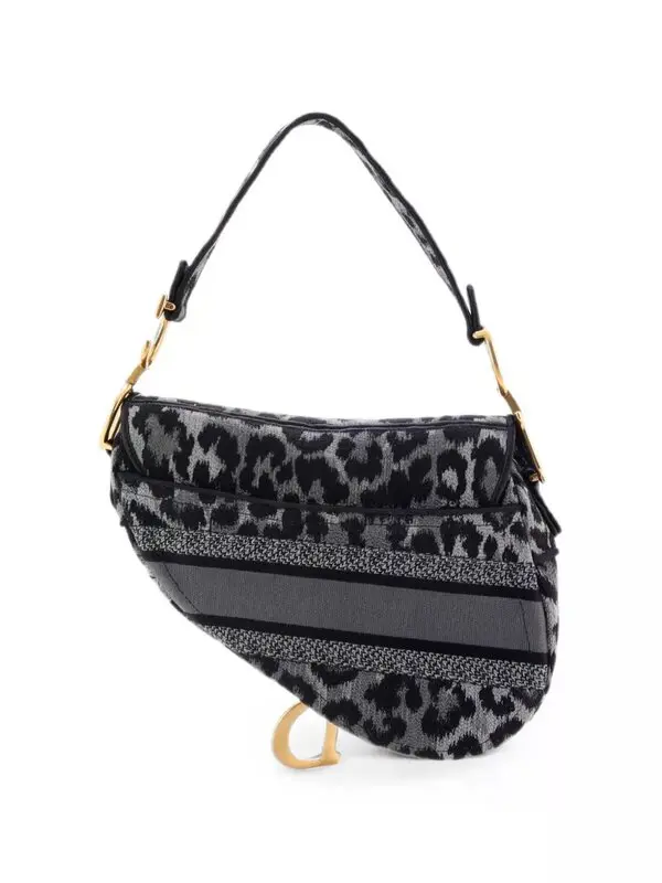 Dior Saddle Handbag Mizza Embroidered Canvas Medium Satchel - Black