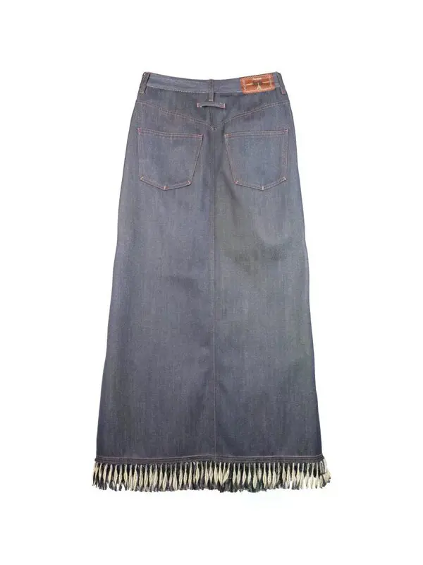 JEAN PAUL GAULTIER Denim Maxi Skirt With Fringed Hem - Blue