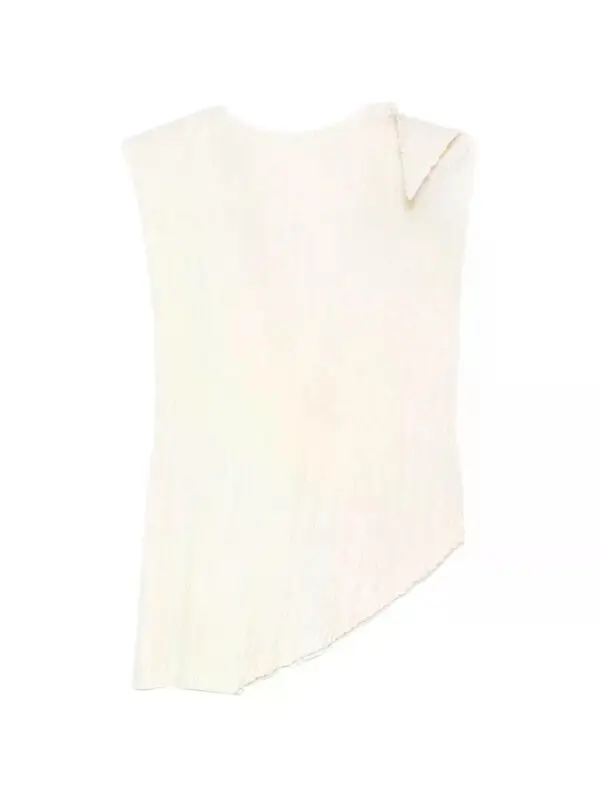 Issey Miyake Off-white Plissé Effect Boat Neck Blouse - Neutrals