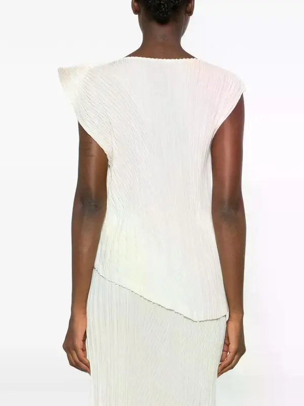 Issey Miyake Off-white Plissé Effect Boat Neck Blouse