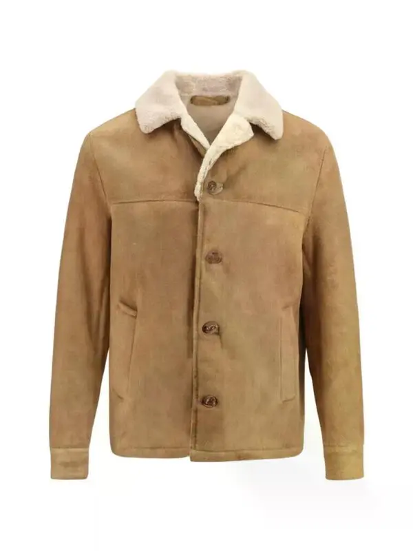 SALVATORE SANTORO Shearling-collar Button-up Jacket - Neutrals