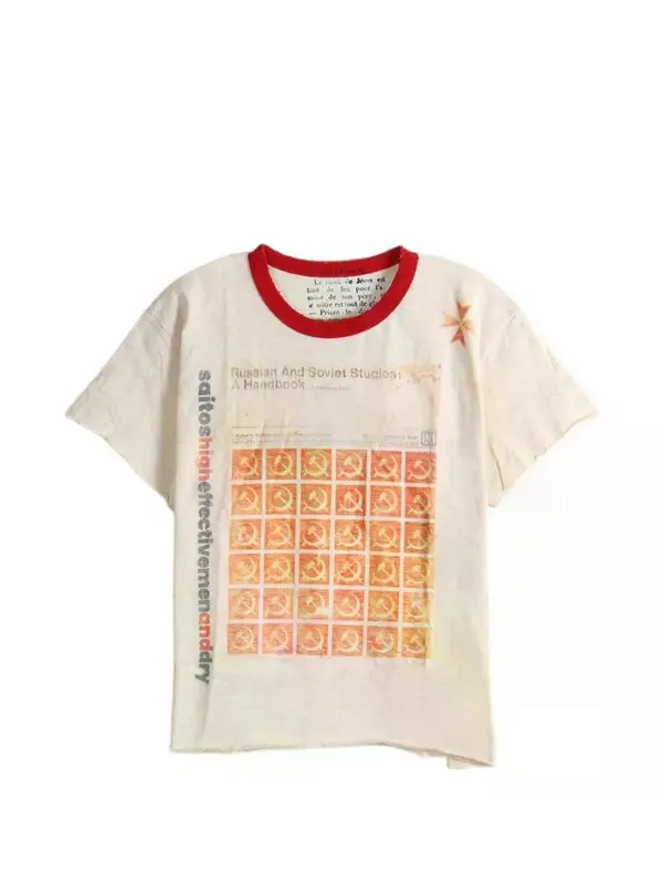 SAITOS Graphic-print Raw-edge T-shirt