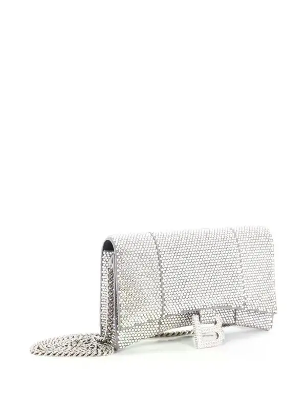 Balenciaga Hourglass Chain Wallet Suede With Crystals Crossbody Bag - Metallic