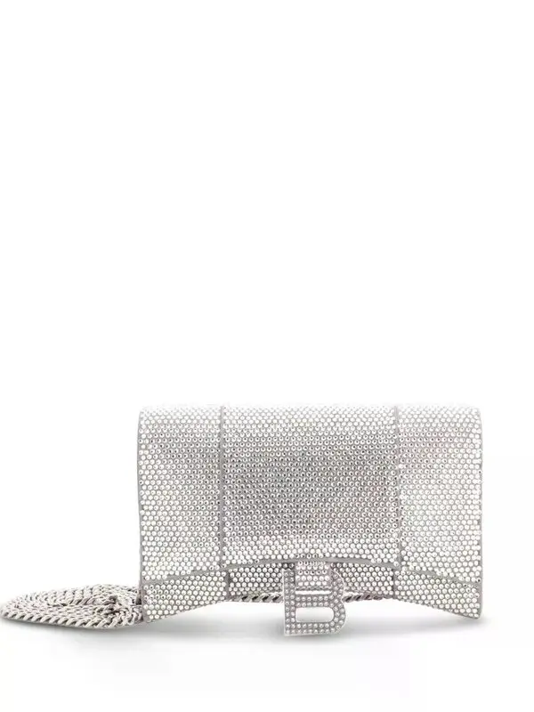 Balenciaga Hourglass Chain Wallet Suede With Crystals Crossbody Bag - Metallic