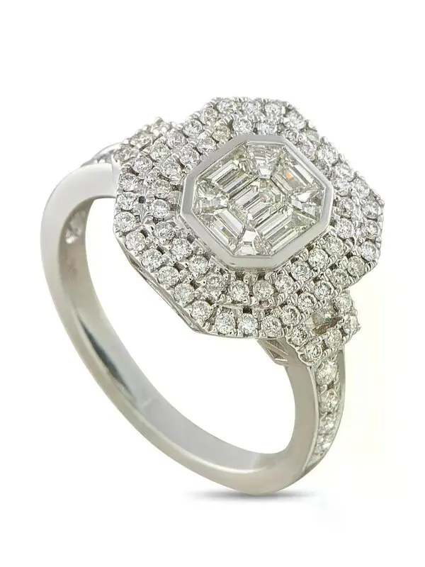 LB EXCLUSIVE 18k White Gold Diamond Halo Ring - Silver
