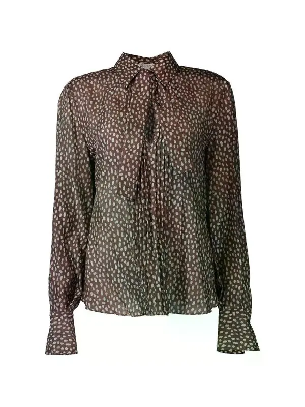 Brunello Cucinelli Silk Abstract Polka Dot Shirt - Brown