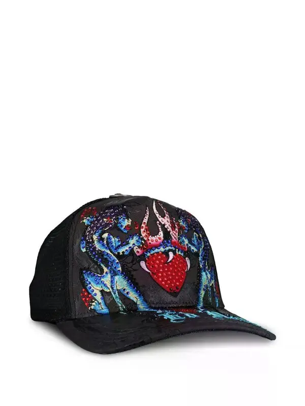 Ed Hardy Pantheras Rhinestone-embellished Trucker Hat - Black