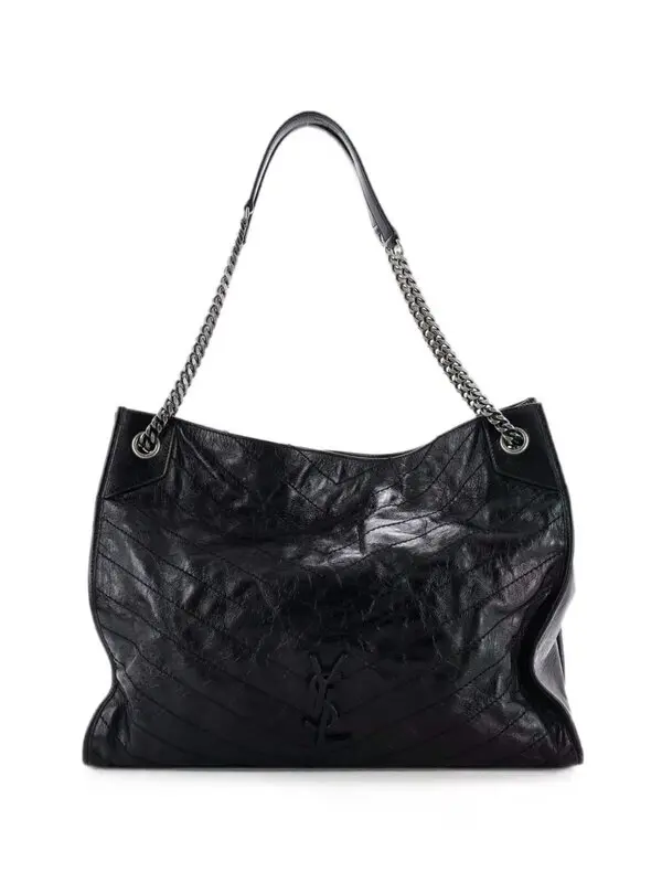Saint Laurent Niki Shopping Tote Matelasse Chevron Leather Large Shoulder Bag - Black