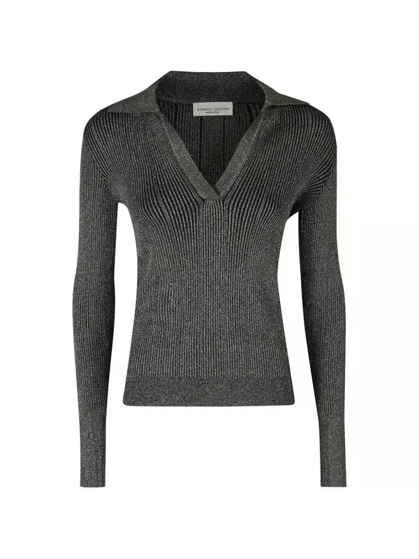 ROBERTO COLLINA Ribbed Polo-collar Sweater - Black