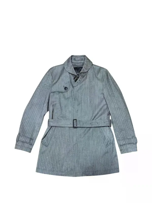 Herno Herringbone Pattern Belted Coat - Grey