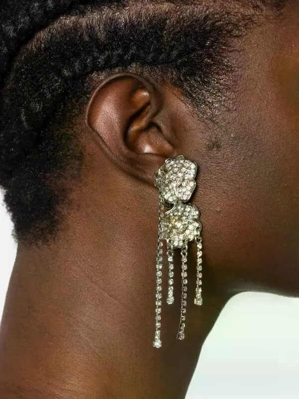 Alessandra Rich Crystal-embellished Floral-motif Earrings - Silver