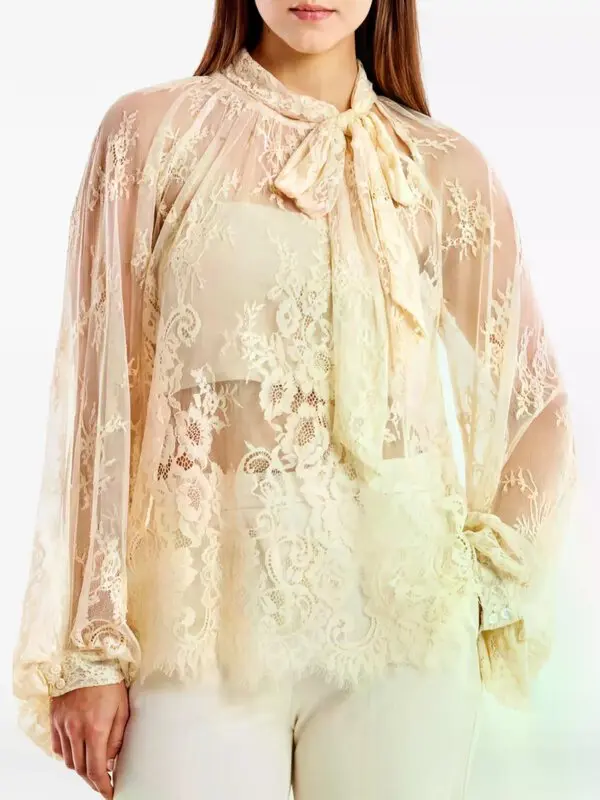 VICOLO Lace-panelled Pussy-bow Blouse - Neutrals