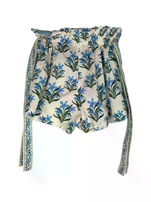 Agua Bendita Floral-print High-waisted Shorts - Neutrals