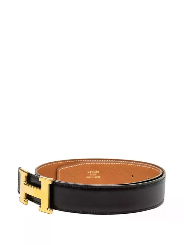 Hermès 1997 Box Calf And Courchevel Constance H Reversible Belt - Black