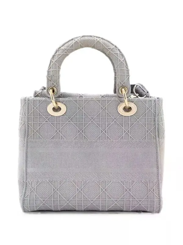 Dior Lady D-lite Bag Cannage Embroidered Canvas Medium Satchel - Grey