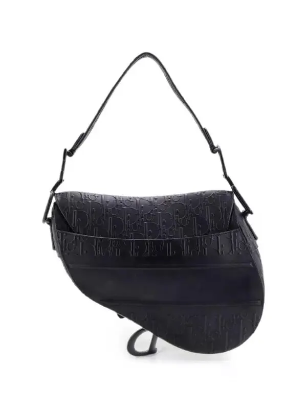 Dior Saddle Handbag Oblique Embossed Calfskin Medium Shoulder Bag - Black