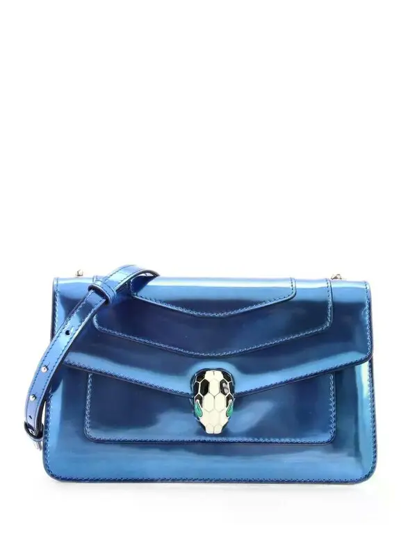 BVLGARI Serpenti Forever Metallic Leather Small Shoulder Bag - Blue