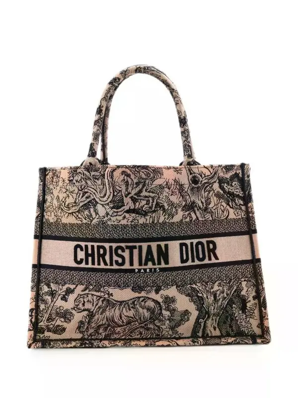 Dior Book Embroidered Canvas Medium Tote Bag - Black
