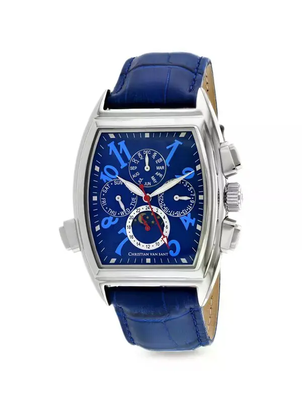 CHRISTIAN VAN SANT Grandeur 45mm Automatic Chronograph Watch With Moon Phase - Blue