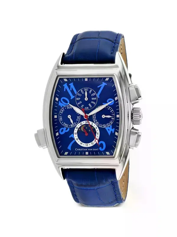 CHRISTIAN VAN SANT Grandeur 45mm Automatic Chronograph Watch With Moon Phase - Blue