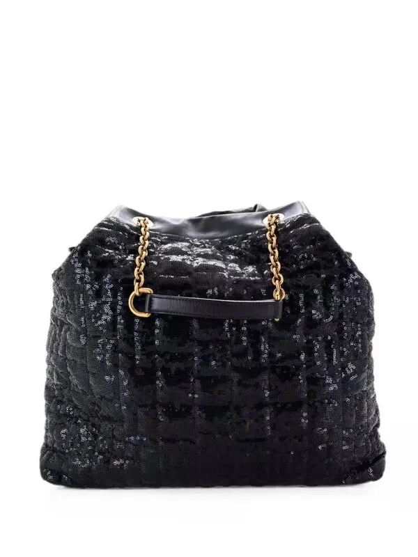 Dolce & Gabbana Miss Kristen Tote Sequin Embellished Leather Large Satchel - Black