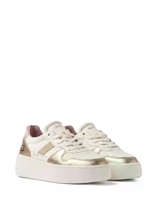 D.a.t.e. Court Platform Sneakers In Beige And Gold-tone Leather