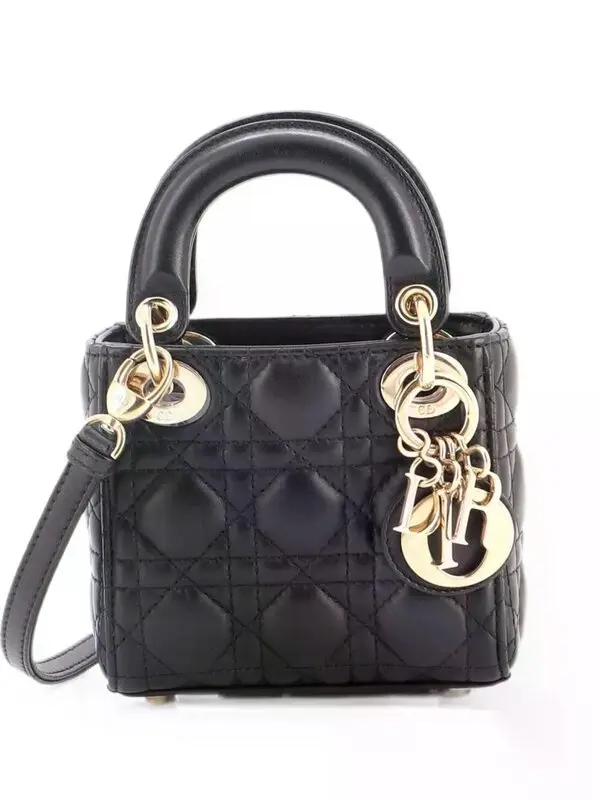 Dior Lady Bag Cannage Quilt Lambskin Micro Shoulder Bag - Black