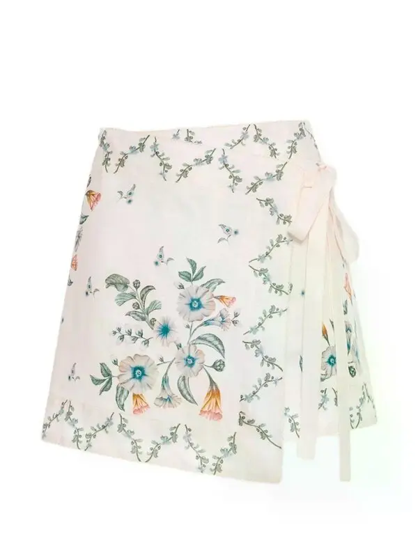Agua Bendita Luna Brisa Floral-print Mini Skirt - Neutrals